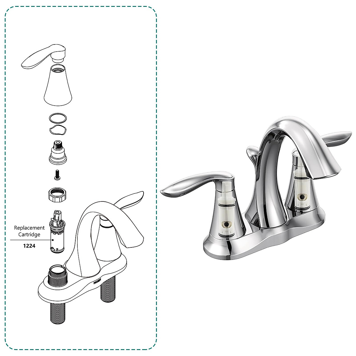 1224 1224B Faucet Cartridge Replacement Kit For Most Double Handle Moen Faucets and Tub/Showers Repair Kit,Replacement Compatible with Moen Two Handle Faucets