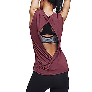 Mippo Workout Tank Tops for Women Cute Open Back Workout Tops Yoga Tops Athletic Workout Shirts Muscle Tanks Tennis Shirts Backless Tops for Women Magenta M