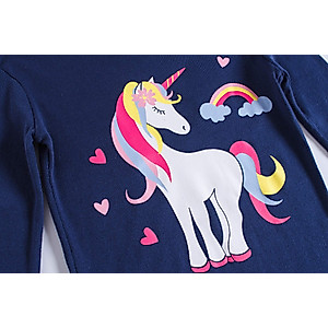 KikizYe Little Girls Unicorn Rainbow Pajamas Kids Cotton Jammies Size 6