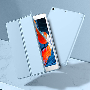 iMieet iPad 9th Generation Case 2021/iPad 8th Generation Case 2020 10.2 Inch with Pencil Holder, iPad 7th Gen 2019 Case with Soft Baby Skin Silicone Back, Auto Wake/Sleep Cover (Sky Blue)