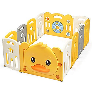 HONEY JOY Baby Play Yard, 12 Panel Psyduck Foldable Baby Gate Playpen, Anti-Slip Rubber Base & Suction, Indoor Safety Baby Fence for The House, Extra Large Anti-Fall Play Pen for Toddler