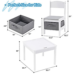 TECHMILLY Wooden Kids Table and Chair Set & Large Storage Basket for Girls and Boys