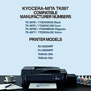 AZ SUPPLIES Compatible Toner Cartridge Replacement for Kyocera TK-897 1T02K00US0 1T02K0CUS0 1T02K0BUS0 1T02K0AUS0 FS-C8520MFP FS-C8525MFP TASKalfa 205c TASKalfa 255c (Black, Cyan, Magenta, Yellow)