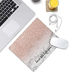 Galdas Gaming Mouse Pad Pink Marble Design Mousepad Non Slip Rubber Mouse Mat Rectangle Quote Inspirational Mouse Pads for Computers Laptop - Love The Life You Live