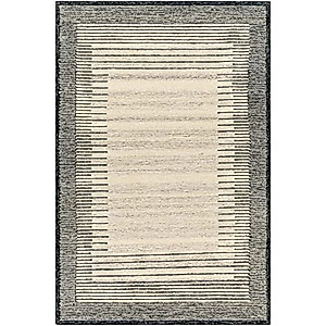 Hauteloom Omeo Wool Living Room, Bedroom Area Rug - Contemporary - Beige, Blue, Black - 8' x 10'