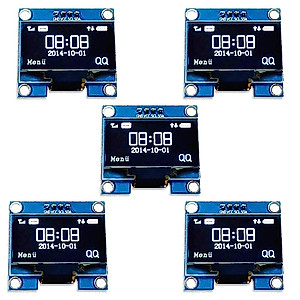 5PCS 0.96 Inch OLED Display Module, PEMENOL 128 x 64 Pixel I2C IIC Serial 1 OLED LCD Display Module with SSD1306 Driver for Arduino Raspberry Pi and ESP8266（White Light）