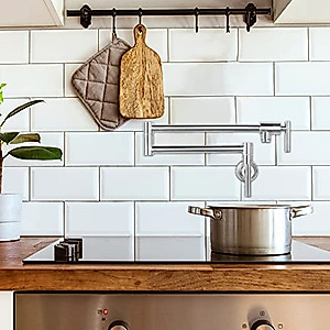 Launceter Pot Filler Faucet, Wall Mount Pot Filler Solid Brass Brushed Nickel Kitchen Faucets, Double Joint Swing Arm Kitchen Sink Pot Filler Faucets, Single Hole with 2 Handles(Brushed Nickel)