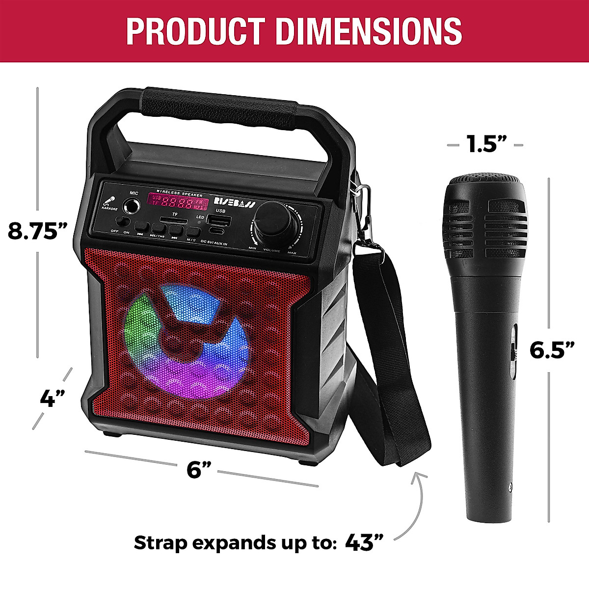 Risebass Portable Karaoke Machine with Microphone - Karaoke System with Party Lights for Kids and Adults - Rechargeable USB Speaker Set with FM Radio SD Card, AUX-in, Birthday Gift for Girls and Boys