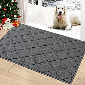 TIMO Indoor Doormat, Front Door Mat 20"x32" Absorbent Rubber Backing Non Slip Door Mats, Machine Washable Resist Dirt Low Profile Rugs for Entryway, Front Door Rugs Indoor for Muddy Wet Shoes, Grey