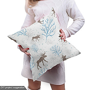 Ambesonne Moose Fabric by The Yard, Winter Forest Retro Style Illustration Reindeer and Trees Snowy Xmas Nature, Decorative Fabric for Upholstery and Home Accents, 1 Yard, Blue Brown