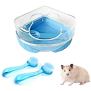 kathson Hamster Bathroom Gerbil Sand Dry Bath Plastic Container Small Animal Toilet Sandbox with Scoop and 2 Pcs Bathing Brush for Hamster Gerbil Mice