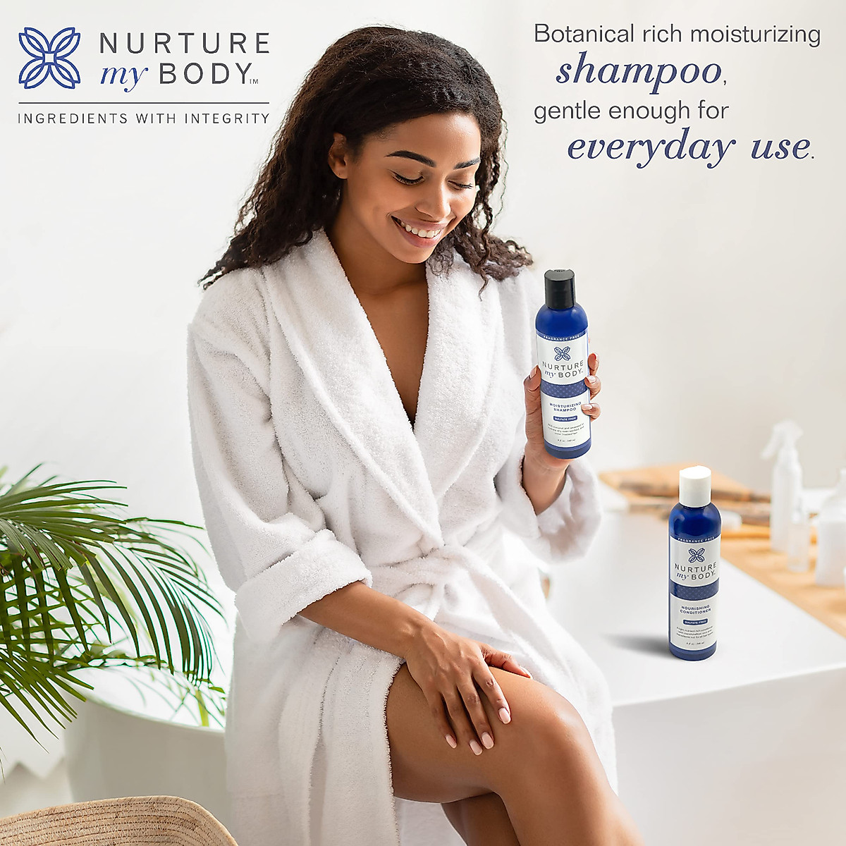 Nurture My Body Fragrance Free Moisturizing Shampoo and Nourishing Conditioner Set | 8 oz. | Sulfate free and Paraben free shampoo and conditioner set | All Natural Ingredients | Handmade in USA