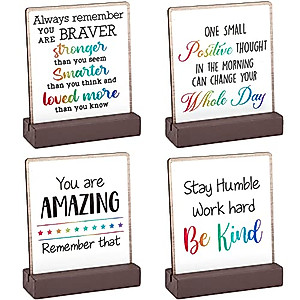 4 Pieces Inspirational Quotes Bible Desk Decor Wood Block Plaque Rustic Encouragement Gifts for Women Motivational Desk Decor Positive Wooden Table Signs with Wooden Stand (Inspirational Style)