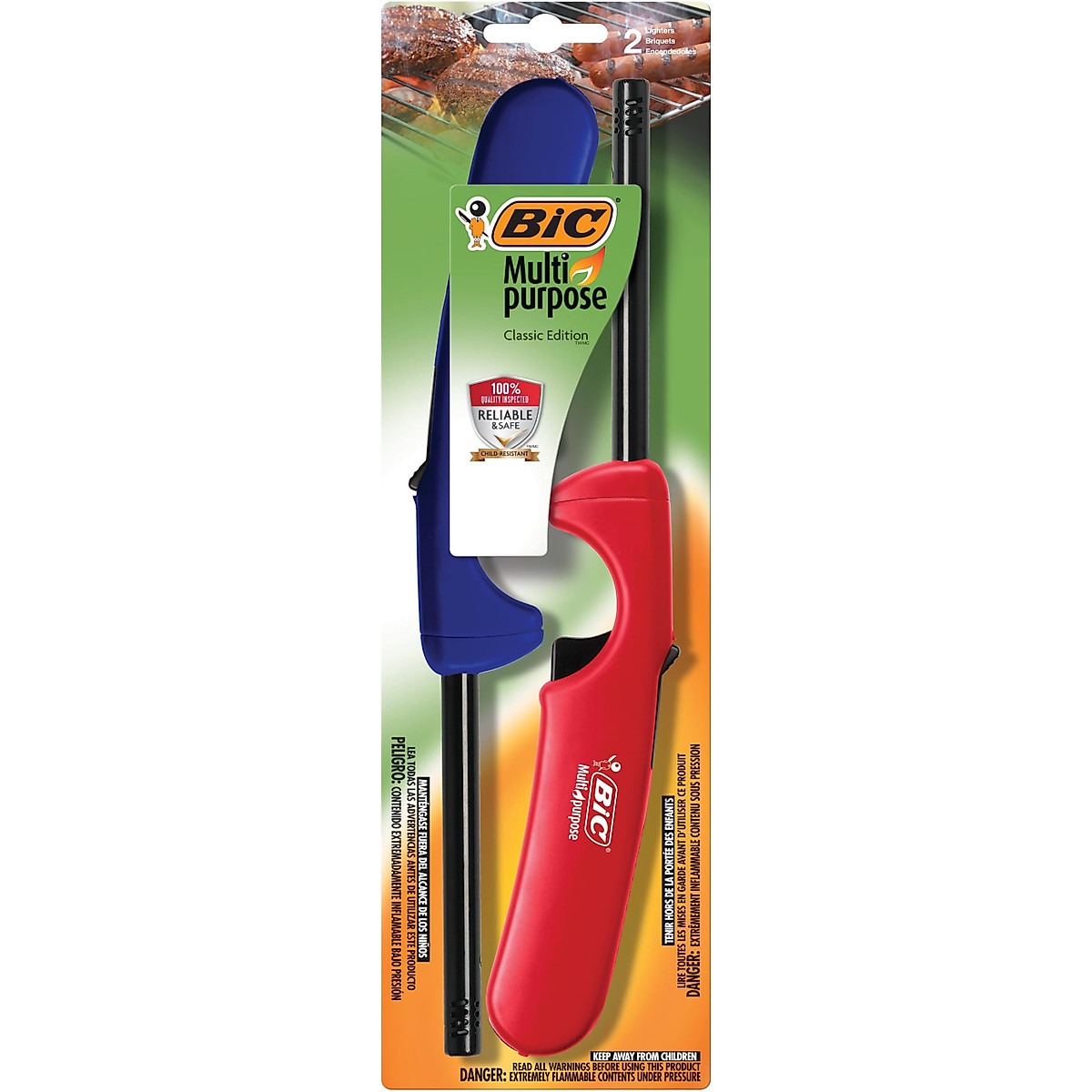 BIC Multi Purpose Lighter with Long Metal Wand, Classic Collection, Great Lighter for Candles, Grills and Fireplaces, 2 Count Pack of Lighters