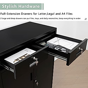 2 Drawers Metal Cabinet, 36” Locking File Cabinet for Garage、Classroom and Office - Black