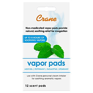 Crane Menthol-Eucalyptus Universal Vapor Pads, 12 Pack, for use Droplets, Corded Inhaler, Warm Mist humidifier