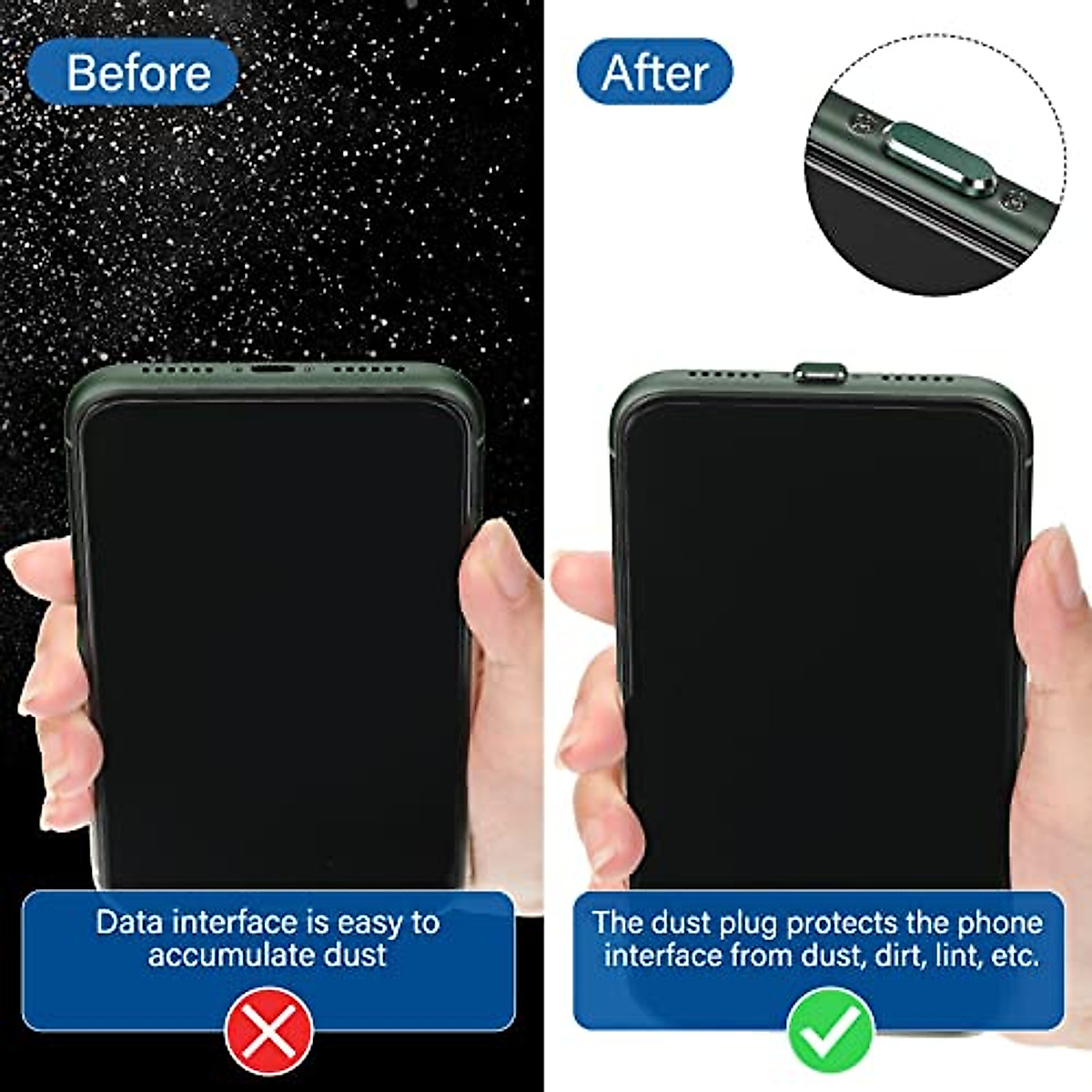 Weewooday 4 Pieces Anti Dust Plugs Compatible with iPhone 11, 12, 13, 14, Pro, Max/x/xs/xr, 7, 8 Plus, iPad Mini/Air, Protects Charging Dust Cover(Midnight Green)