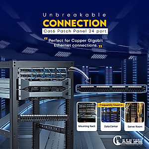 NewYork Cables® Cat6 24 Port Patch Panel – 19 Inch, 1U Patch Panel for Easy Rack Mount or Wall Mount, Clear Labeling & Exceptional Durability – Cat6 Patch Panel Compatible with Cat5e & Cat6 Cables