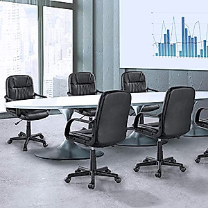 Yaheetech Office Chair Task Chair Mid-Back Executive Desk Chair PU Leather Ergonomic Computer Chair with Armrest, Black