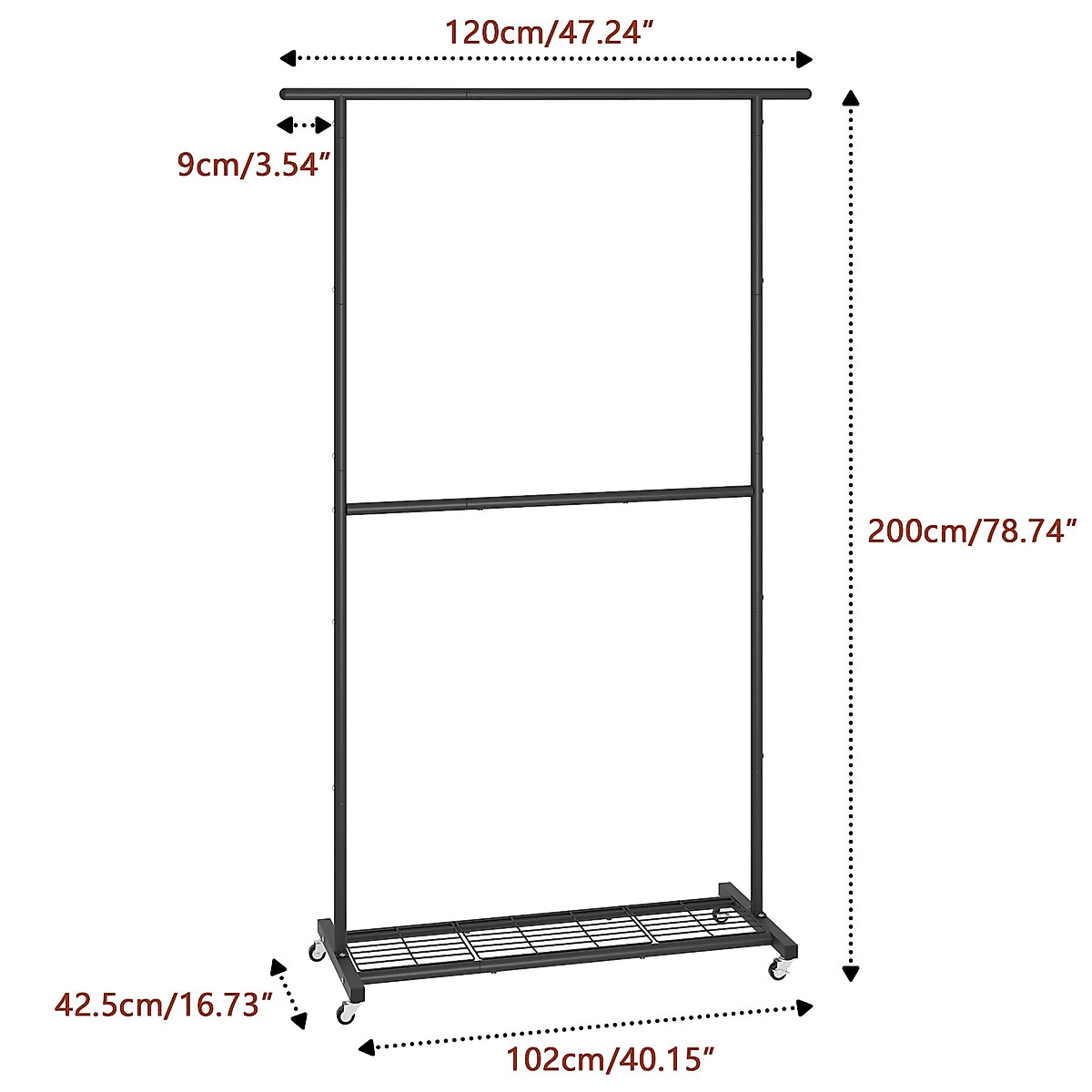 Sywhitta Double Rod Clothing Garment Rack, Rolling Coat Hanger with Bottom Mesh, Clothing Rack for Hanging Clothes, Coats, Skirts, Sweaters, Black