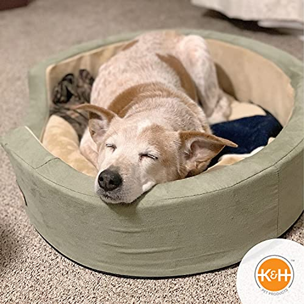 K&H Pet Products Thermo-Snuggly Sleeper Heated Pet Bed Large 31 X 24 X 5 Inches Sage/Tan