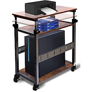 3 Tier Computer Tower Stand Adjustable, PC Tower Stand for Carpet, Height Adjustable Printer Stand with Storage, PC Computer Tower Carts with Wheels, Large Tall Gaming Computer Tower CPU Stand Wood