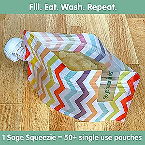 Sage Spoonfuls Reusable Baby Food Pouches - 6 Pack, Baby Food Storage, Pouches Toddler, Refillable Squeeze Pouch for Kids (Chevron), Dishwasher and Freezer Safe, BPA Free