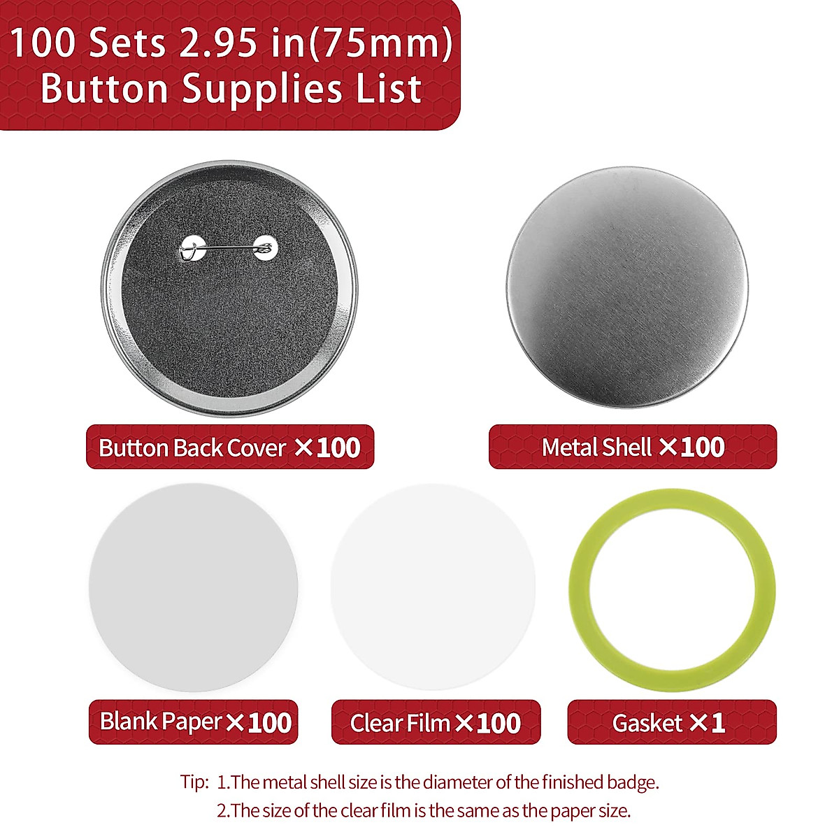 Onemorello 400 PCS Button Maker Supplies, 75mm / 2.95 inch Button Supplies Button Parts, Approx. 3 inch Metal Blank Button Badge Parts with Blank Paper for Button Maker Machine Pin Maker Button Press