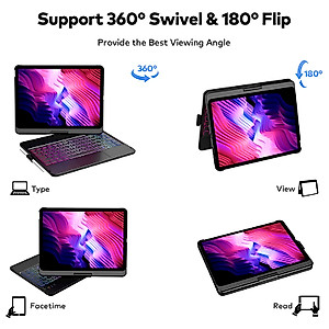 Keyboard Case for iPad Pro 11 inch， Case with Keyboard for iPad Air 5th 4th Generation - Touch Trackpad -10 Color Backlight -360° Protective with Pencil Holder for iPad Pro 11 inch 3rd /2nd/1st Gen