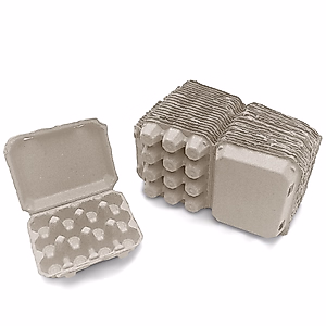 Henlay Quail Egg Cartons - Recycled Cardboard Paper Pulp 3x4 Square Style - Holds One Dozen Eggs (30)