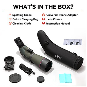 Gosky HD 20-60x80 Dual Focusing Spotting Scope - Waterproof HD Optics Zoom Scope with with Carrying Case and Smartphone Adapter for Hunting Bird Watching Target Shooting Astronomy Scenery-Gray