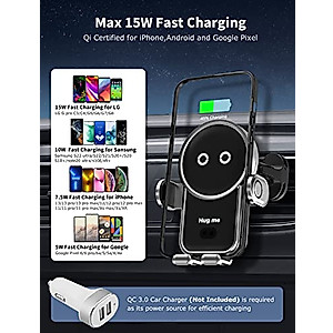 BENBOAR Car Wireless Charger Holder, [Hug me] Astronaut Car Phone Holder Mount, 15W Charging Smart Sensor Auto-Clamping Phone Mount for Car Air Vent for iPhone Samsung Google LG etc Smartphone, Silver