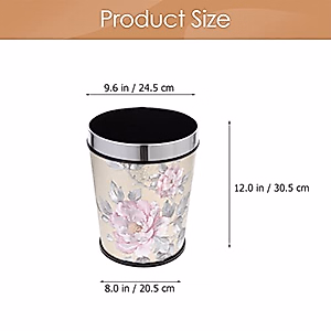 GLEAVI Garbage Bin Garbage Bin Stainless Steel Ring Trash Can Flower Print Kitchen Waste Bin Container Garbage Can Waste Bucket Basket for Bathroom Bathroom Trashcan Bathroom Trashcan