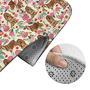 Cute Cocker Spaniel Dog Flower Floral 3D Print Bath Mat for Bathroom Rugs Sets 3 Piece，U-Shaped Contour Shower Mat Non Slip Absorbent ,Flannel Fabric Toilet Lid Cover Washable ,Doormat Antiskid Pad