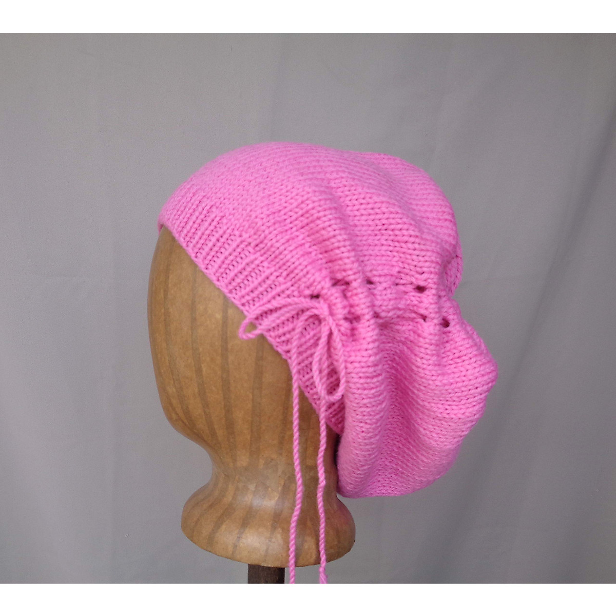 Scrunch Slouch Hat, Gathered Slouchy Beanie, Drawstring Bow, Hand Knit, Soft Wool, Dredlock Rasta