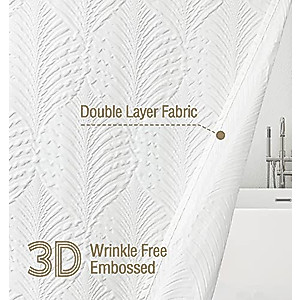 Gibelle White Shower Curtain for Bathroom, 3D Embossed Textured Fabric Shower Curtain, Modern Farmhouse Chic Soft Cloth Shower Curtain Set with Hooks, 72x72