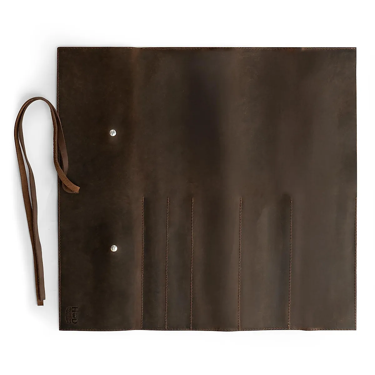 Hide & Drink, Rustic Leather Knife Roll Case (5 pockets), Compact Carry On Bag for Traveling Chefs & Cooks, Kitchen Tool Storage Organizer, Handmade Includes 101 Year Warranty (Bourbon Brown)