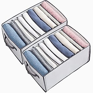 Extra Large Wardrobe Clothes Organizers with PP Board,9 Grids Drawer Storage for Clothing,Sturdy,Durable Washable Foldable Closet for Dresser,T-Shirt,Jeans,Pants,Thin Sweaters,Bedroom,Laundry,2PC