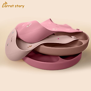 Carrot story 100% Silicone Suction Baby Toddler Plate, 2-Pack, Waterproof Washable Plate, BPA Free, Microwave/Dishwasher Safe (Sweet)