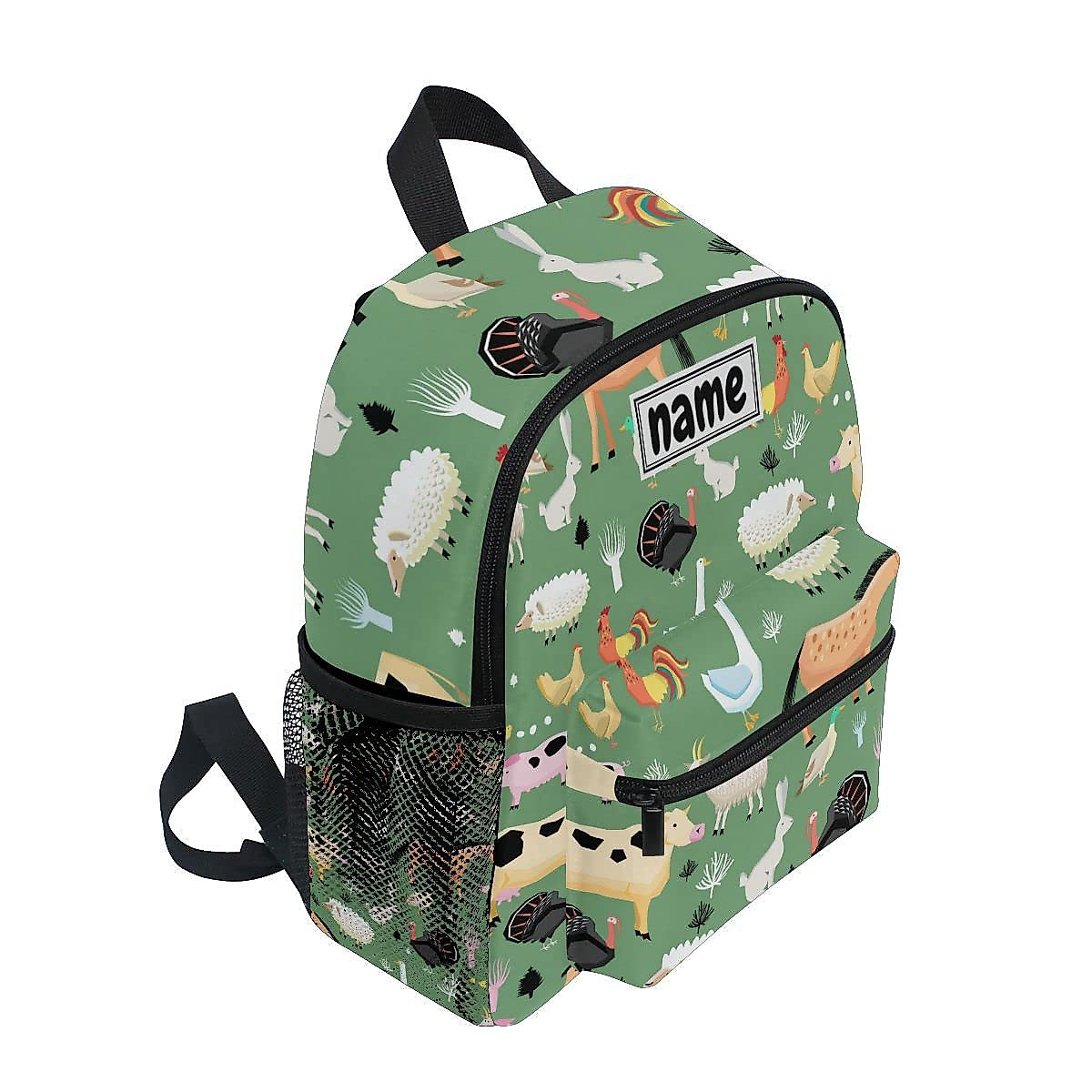 Glaphy Custom Kid's Name Backpack, Farm Animals Horse Cow Pig Green Toddler Backpack for Daycare Travel, Personalized Name Preschool Bookbags for Boys Girls