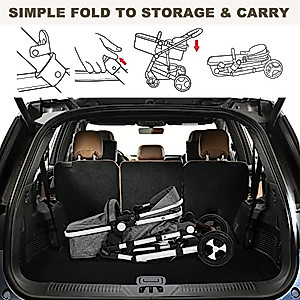 Kinder King 3 in 1 Reversible Baby Stroller w/Detachable Tray, Convert to Newborn Bassinet Pram, Folding Infant Carriage for Toddler, Adjustable Canopy & Handle, Aluminum Alloy, Suspension Wheels