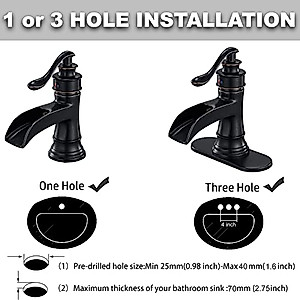 Bathroom Faucet Oil Rubbed Bronze Waterfall Sink Bath Faucets Farmhouse Spout Lavatory Vanity Deck Mount Single-Handle One Hole Matching Pop Up Drain Stopper Supply Lines Hose Lead-Free By Bathfinesse