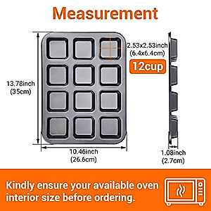 Suice Brownie Pan with Dividers 2 Pack,12 Cavity Brownie Cake Pans All Edges, Nonstick Square Muffin Pan 3x4 Individual Cutter Baking Sheet, Heavy Duty Baking Pan for Brownies, Muffins, Bread - Black