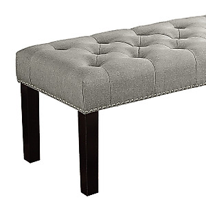 Rosevera Almaraz Linen Upholstered Bench with Silver Nailhead and Button Tufting for Bedroom and Living Room, Small, Gray