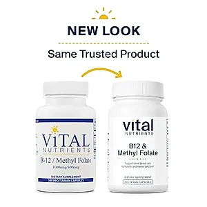 Vital Nutrients Vitamin B12 & Methyl Folate | Vegan Methylated Folate and B12 Supplement | Supports Nervous System & Metabolism* | High-Potency B12 Vitamins * | Gluten, Dairy, Soy Free | 100 Capsules