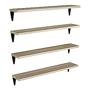 Wallniture Arras Floating Shelves for Living Room Wall Decor, Bookshelf Units Office & Kitchen Organization Wall Shelves Set of 4, Natural Wood Shelf 24"x4.5"