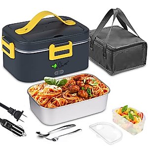 Vovoir 1.8L Large Electric Lunch Box,75W 110V/12V/24V 3 in 1 Portable Food Warmer Lunch Heater for Car Truck Home Work,Heated Lunch Boxes for Adults-Leak Proof