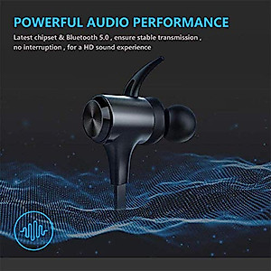 Wireless Headphones, Bluetooth Headphones IPX7 Waterproof 16 Hours Playtime Bluetooth V5.0, with Magnetic Connection, Sports Earbuds for Running Built-in Mic (Black)