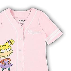 Nickelodeon Ladies 90's Fashion Shirt - Rugrats, Angelica and Chuckie Mesh Baseball Jersey (Light Pink, Small)