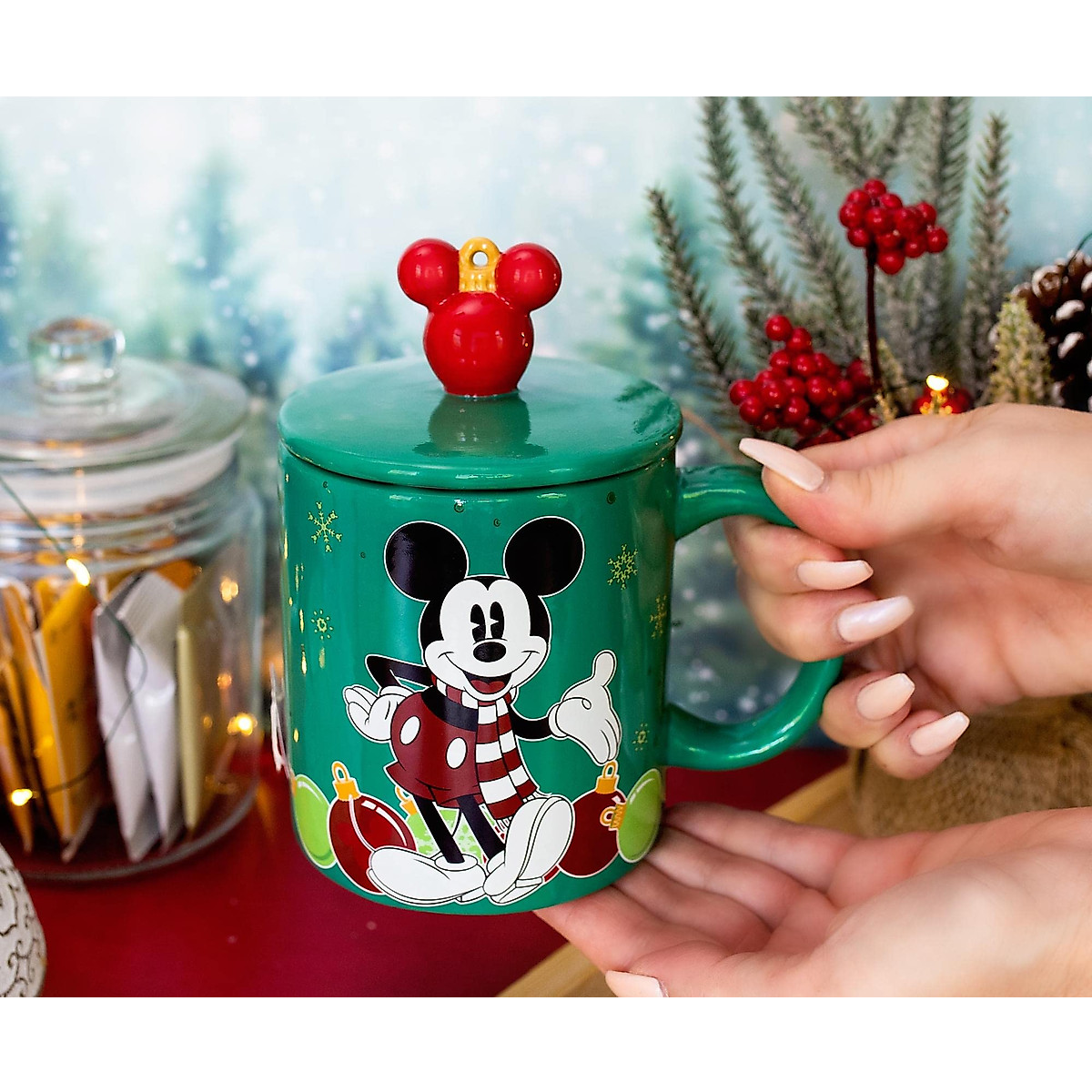 Disney Mickey Mouse Holiday Ornaments Ceramic Mug | Holds 18 Ounces